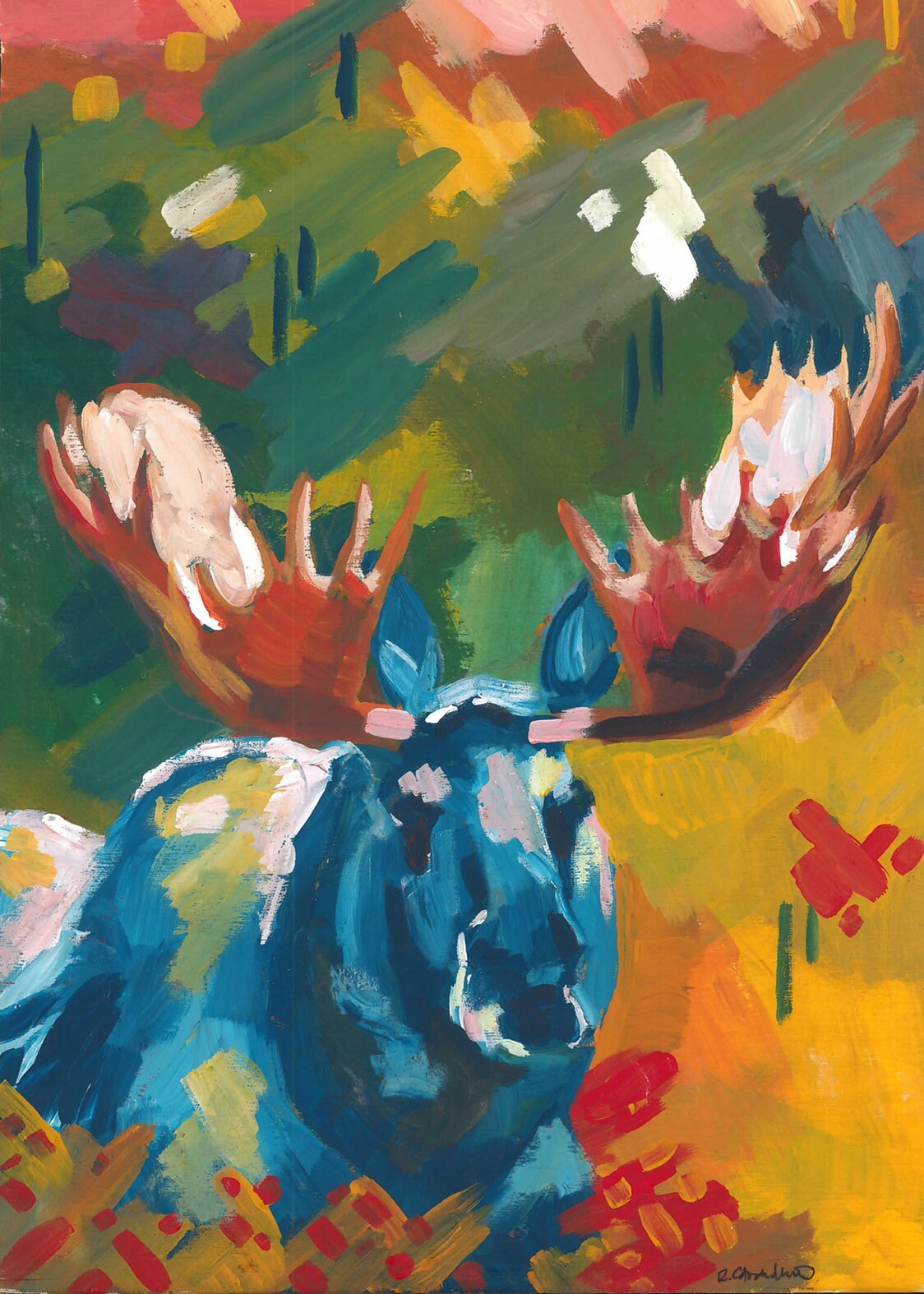Abstract Moose Head Art Print Blue Moose With Abstract - Etsy
