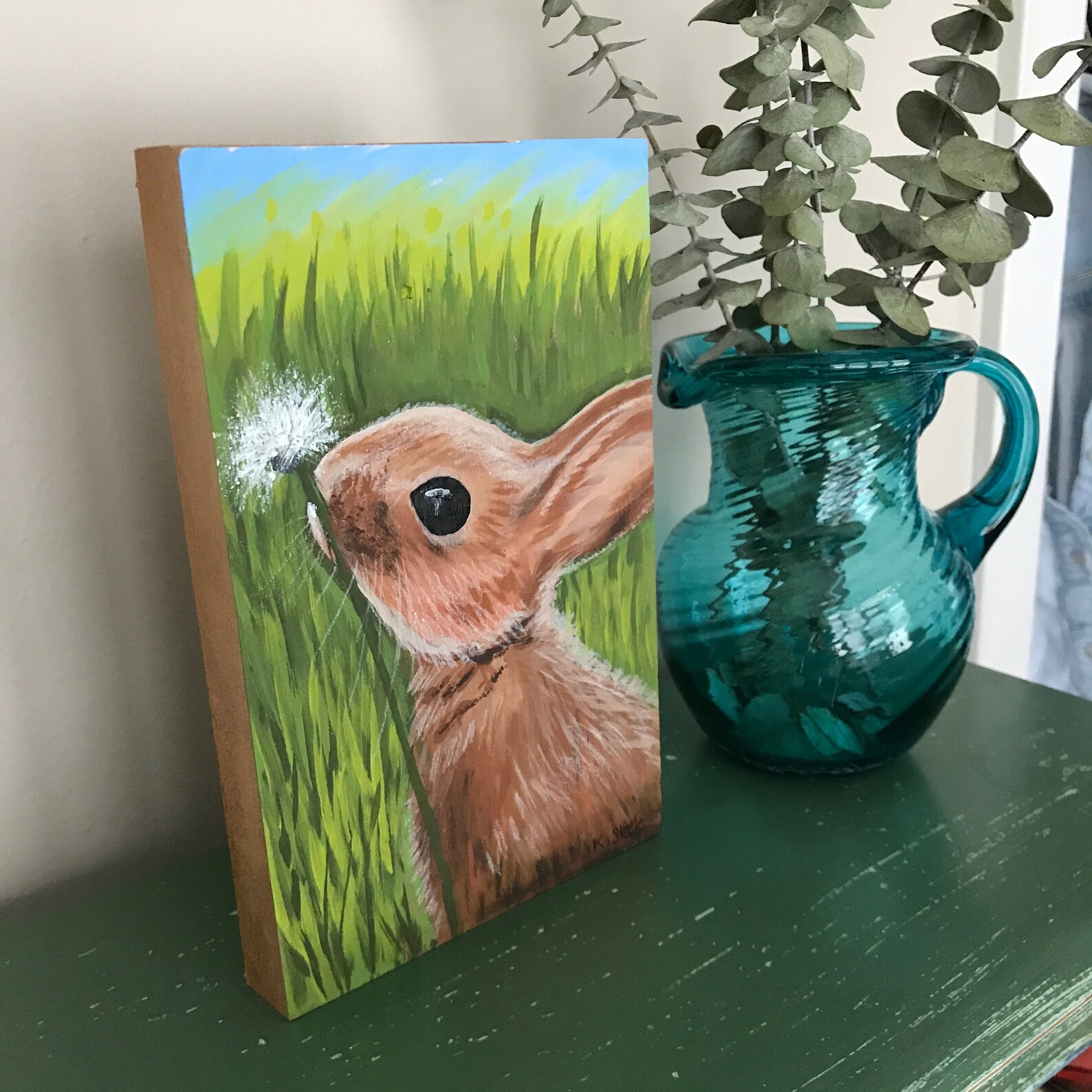 Bunny Rabbit Art Original Painting on Wood Woodland Animal | Etsy