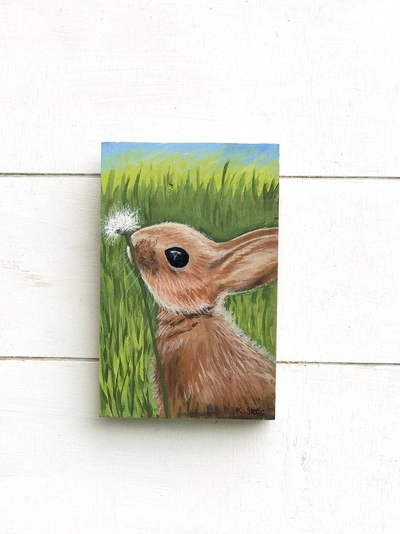Bunny Rabbit Art Original Painting on Wood Woodland Animal | Etsy