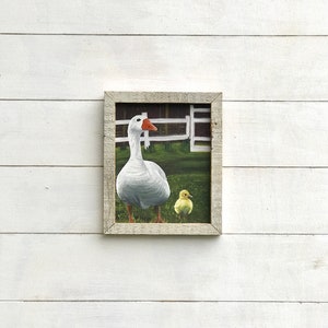 Mother Goose and Gosling Original Painting, Handmade Barn Wood Frame, 8 ...