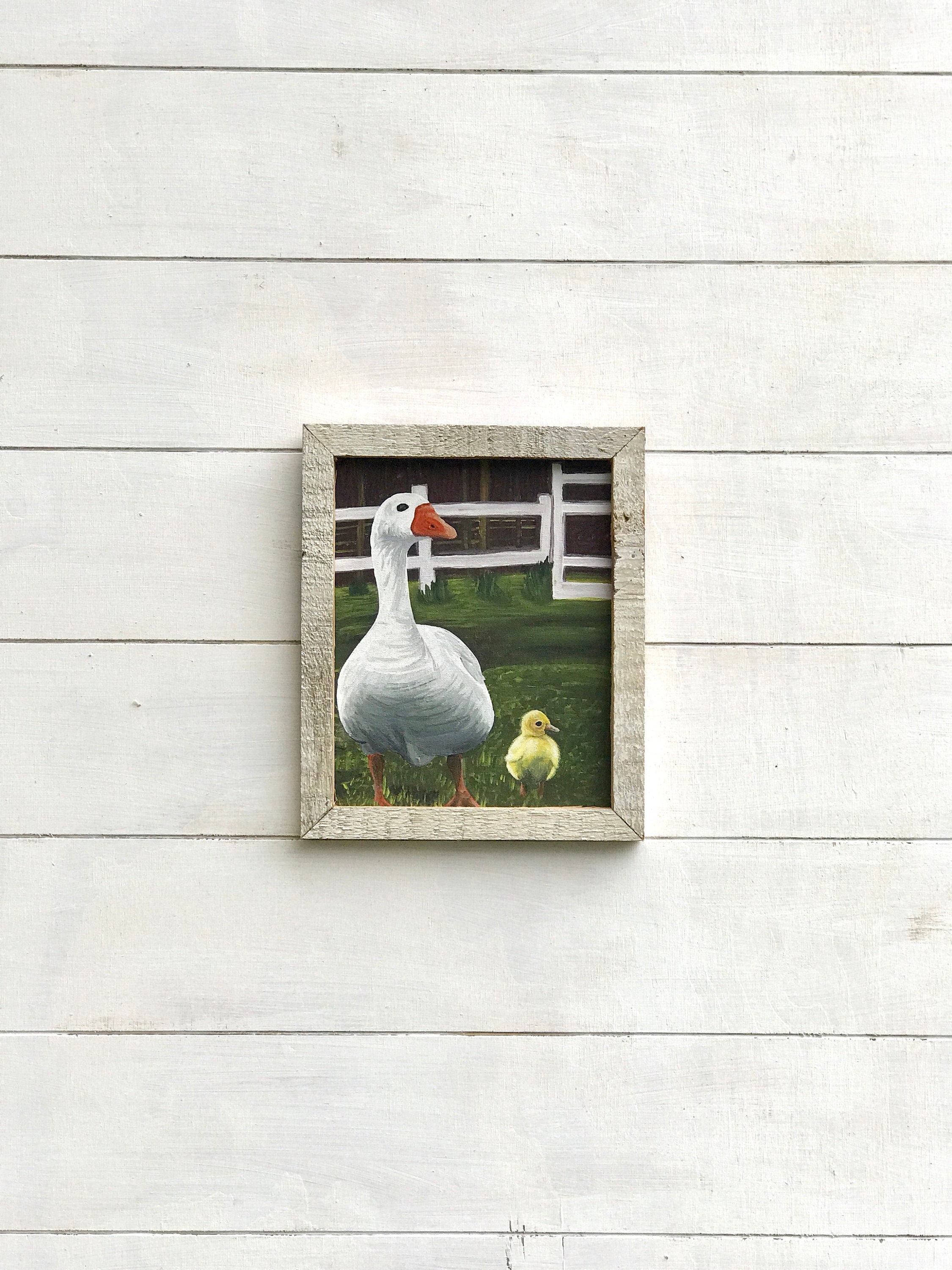 Mother Goose and Gosling Original Painting, Handmade Barn Wood Frame, 8 ...