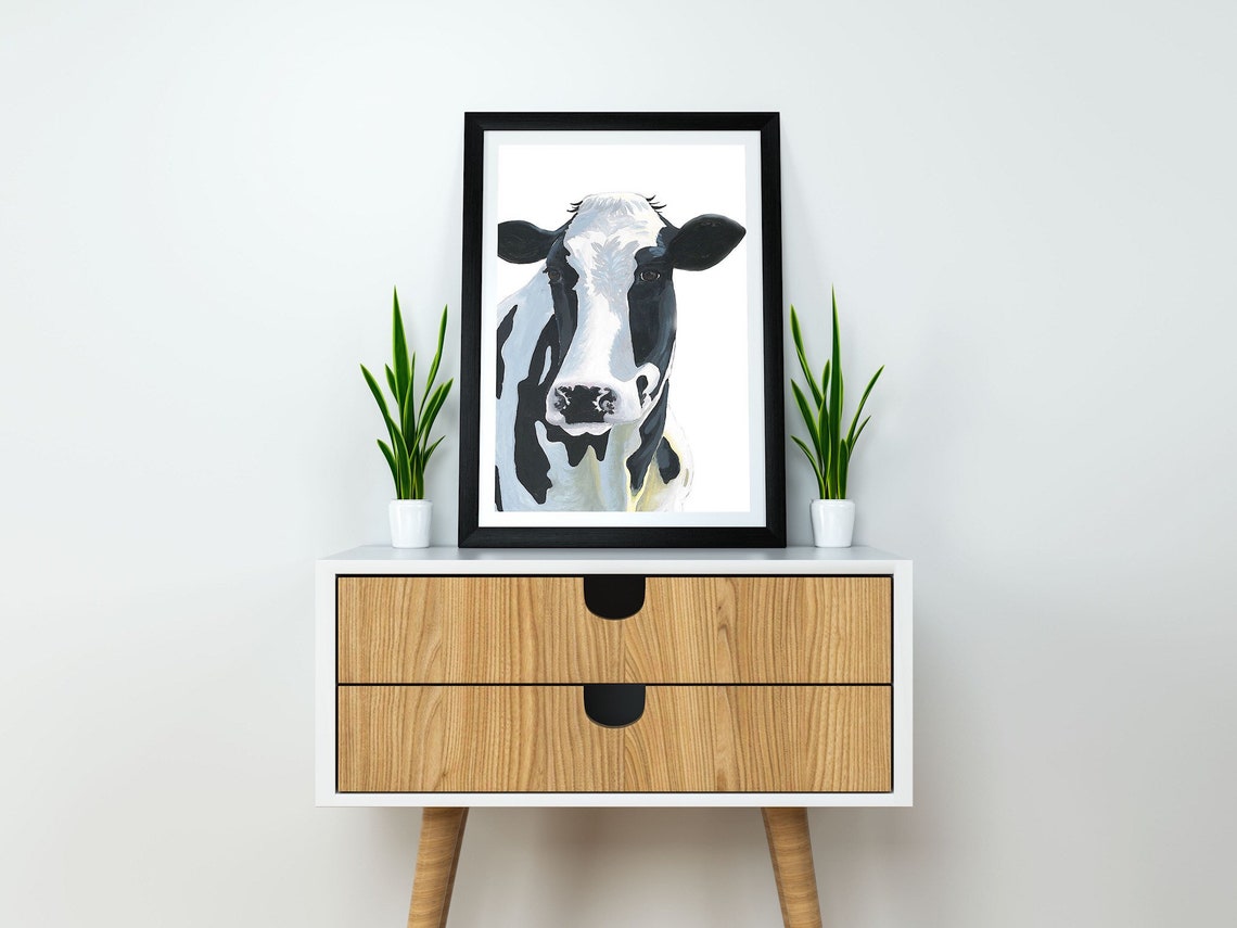 Black and White Holstein Cow Art Print, Farmhouse Art - Etsy