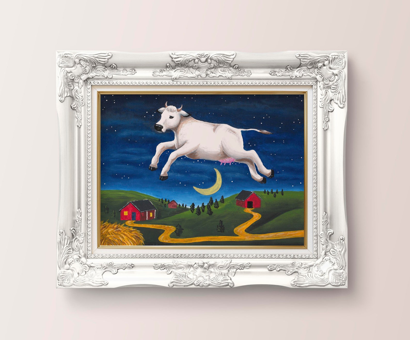 Goodnight Moon Set of Art Prints, Cow Jumping Over the Moon, Three ...