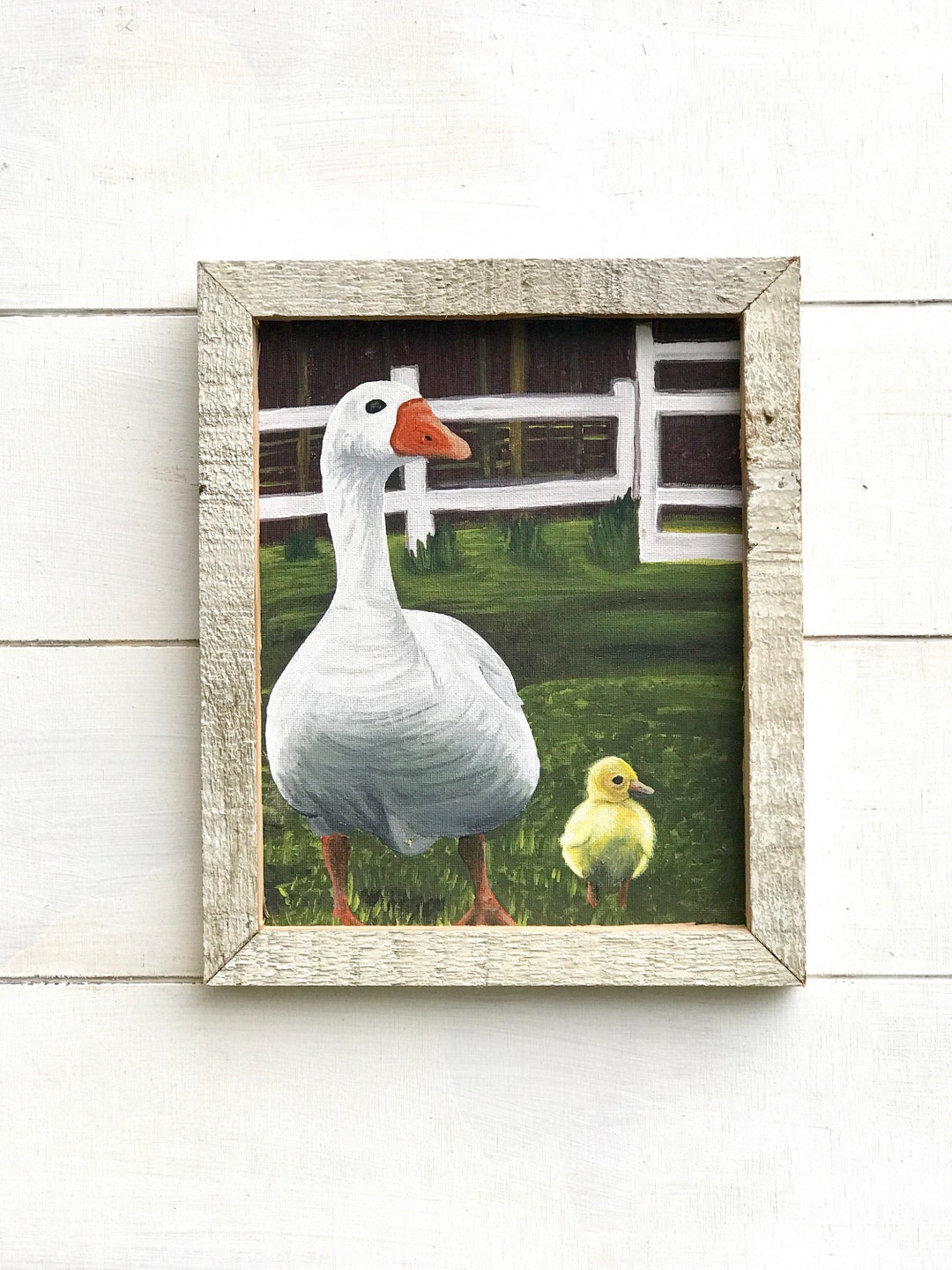 Mother Goose and Gosling Original Painting, Handmade Barn Wood Frame, 8 ...