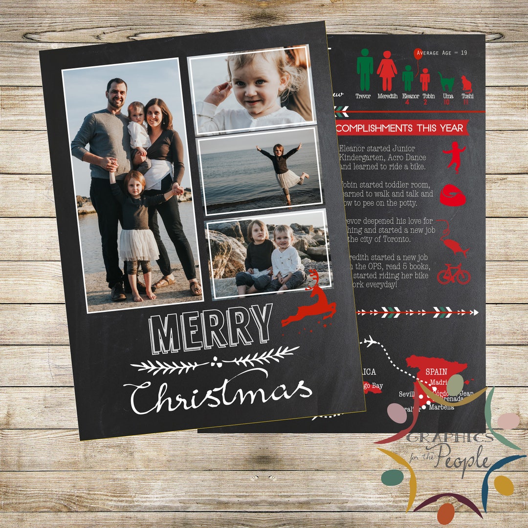 Christmas Year in Review Infographic Card Chalkboard Background. DIY ...