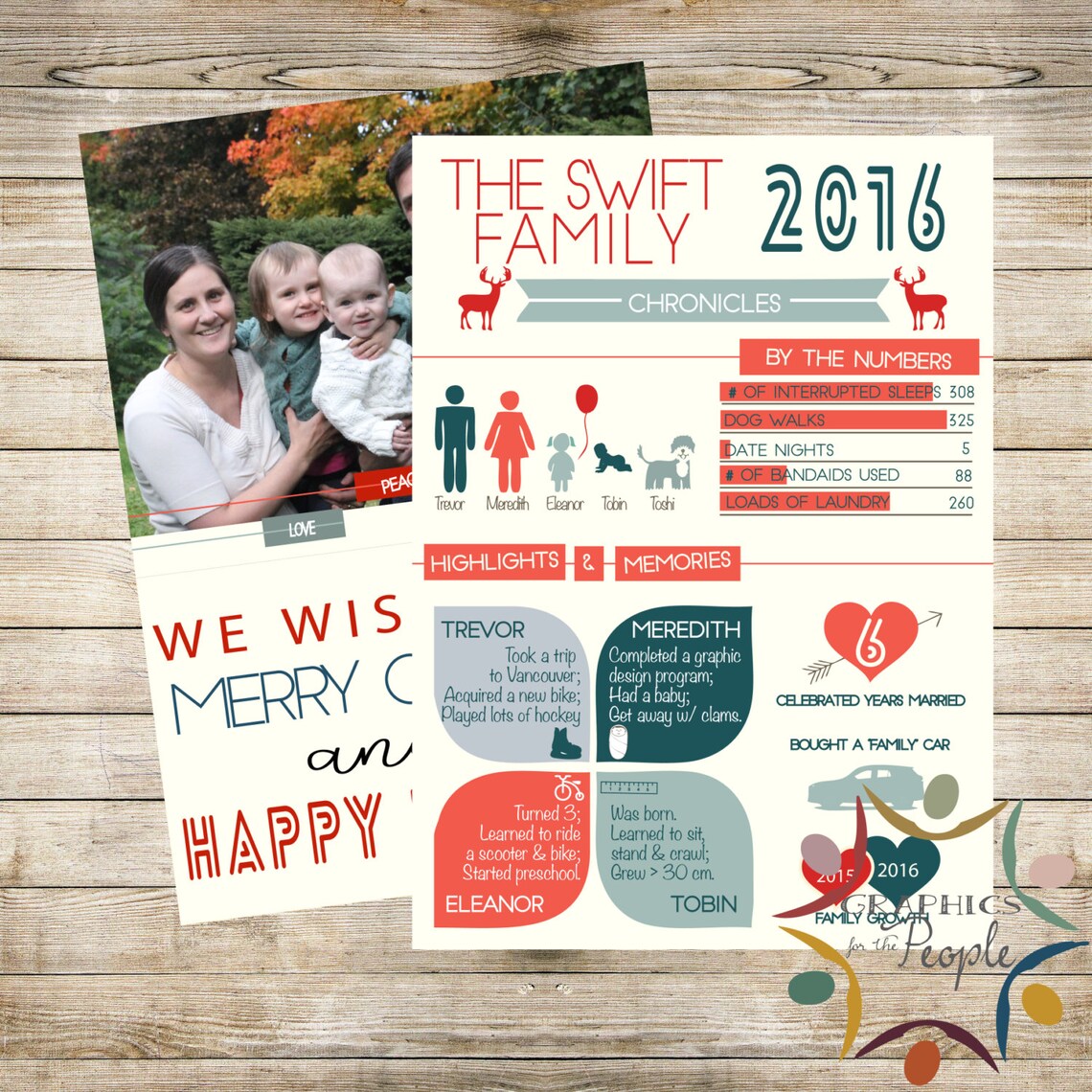 Christmas Year in Review Infographic Card Solid, Barnboard or ...