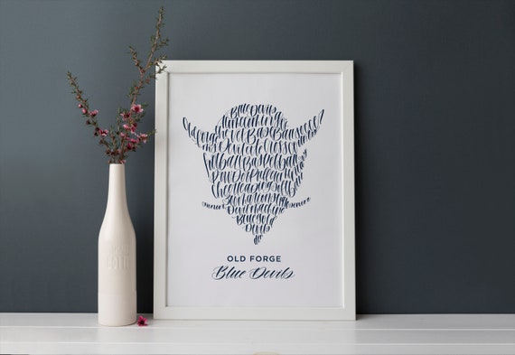 Old Forge Blue Devils PA Calligraphy Wordy Art Print | Etsy