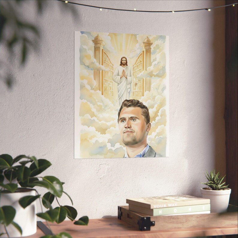 Jesus Greeting Charlie Kirk in Heaven Poster: Religious Matte Art Print ...