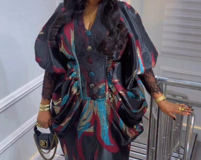 Brocade Boubou Dress: Pleated Sleeves, Rich Aunty Style, Nigerian ...