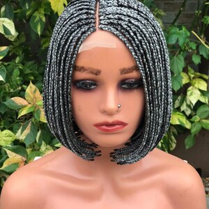 Ready to Ship 2 by 4 Gray Closure Bob Braided Wig,handmade Braids ...
