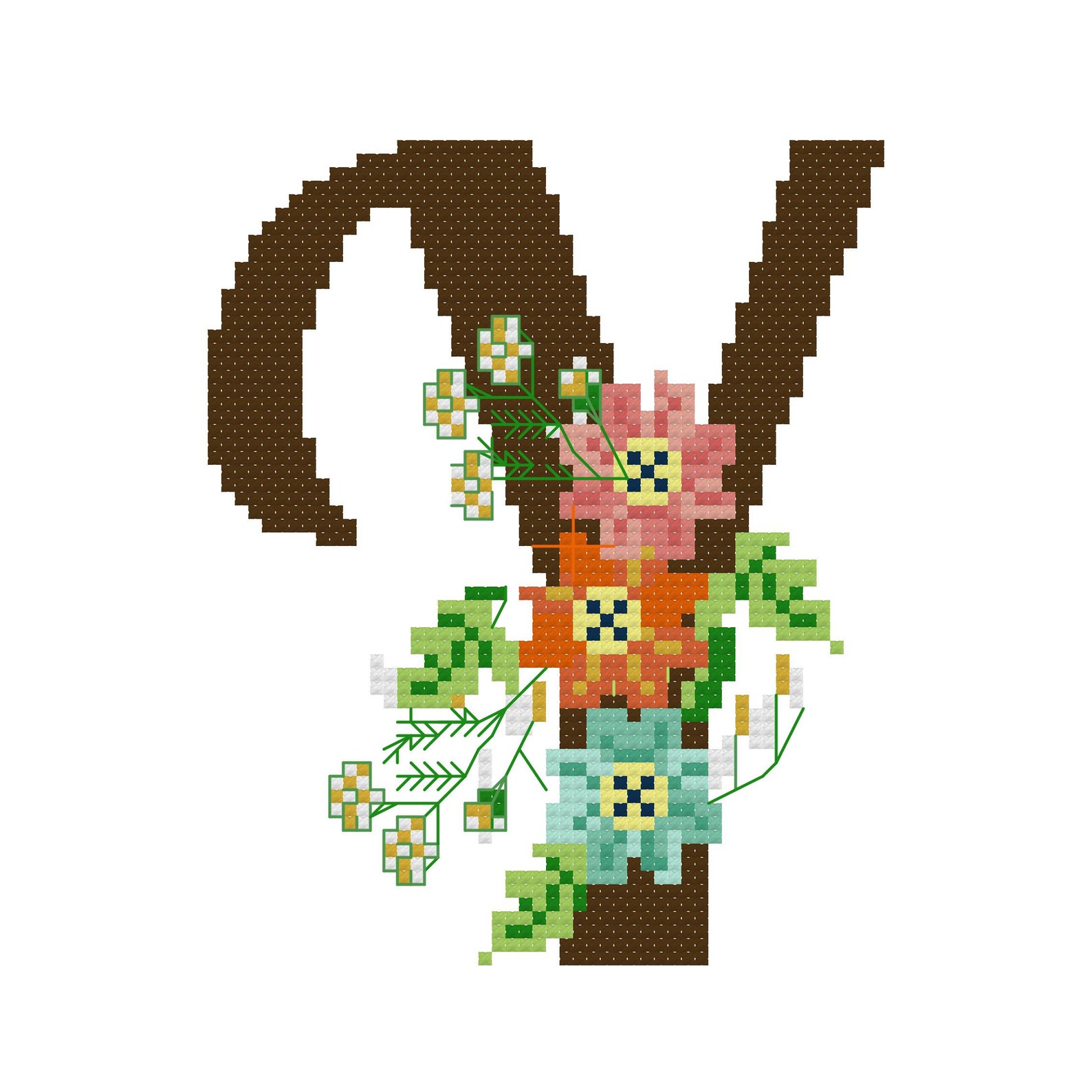 Letter Y Cross Stitch Pattern Monogram Letter Floral Cross - Etsy