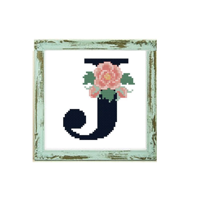 Floral Letter J flowers Monogram J Cross Stitch Pattern - Etsy
