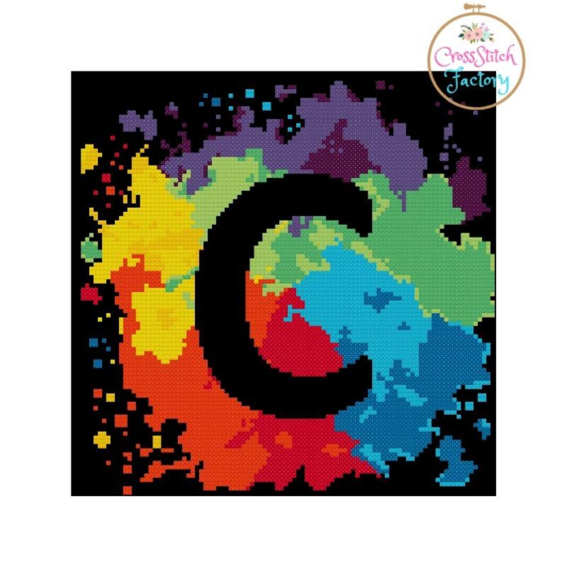 Color Splash Monogram Cross Stitch Pattern: Letter C (PDF Pattern) - Etsy