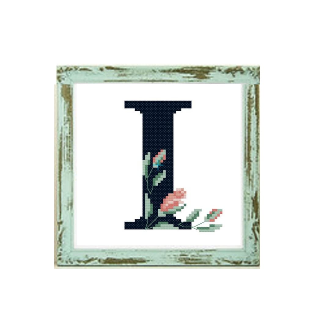 Floral Letter I flowers Monogram I Cross Stitch Pattern Letter I ...
