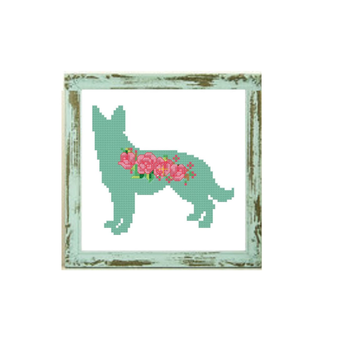 German Shepherd Cross Stitch Pattern Floral Chart Dog Lovers Cross ...