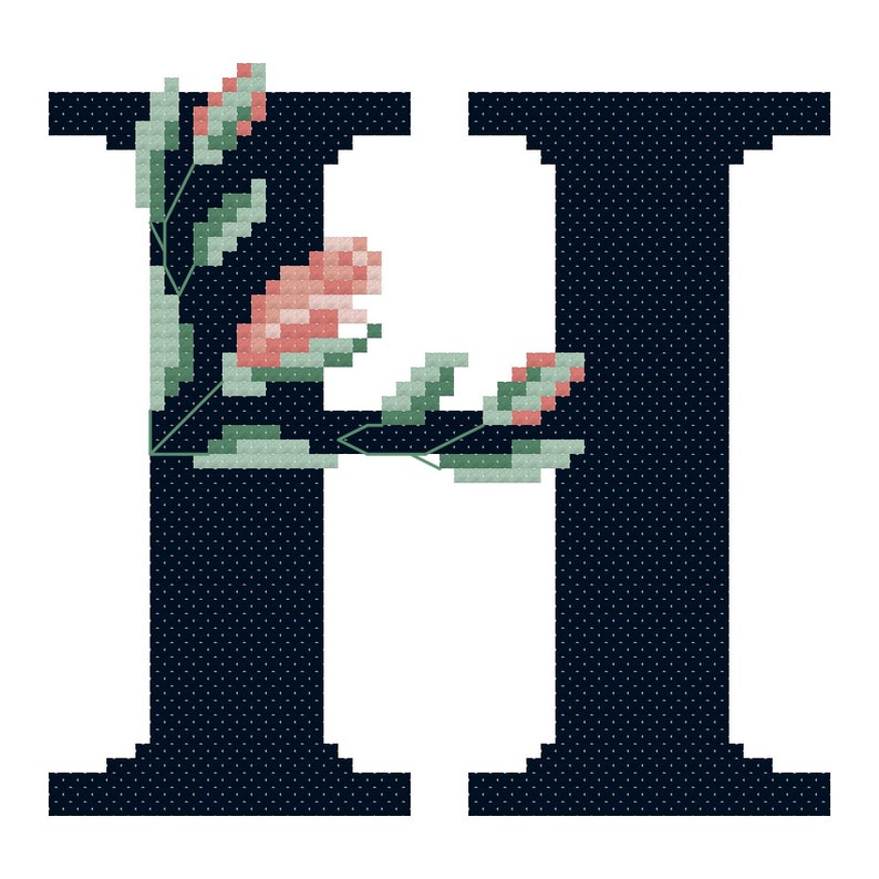 H Floral Monogram flowers Monogram H Cross Stitch Pattern | Etsy