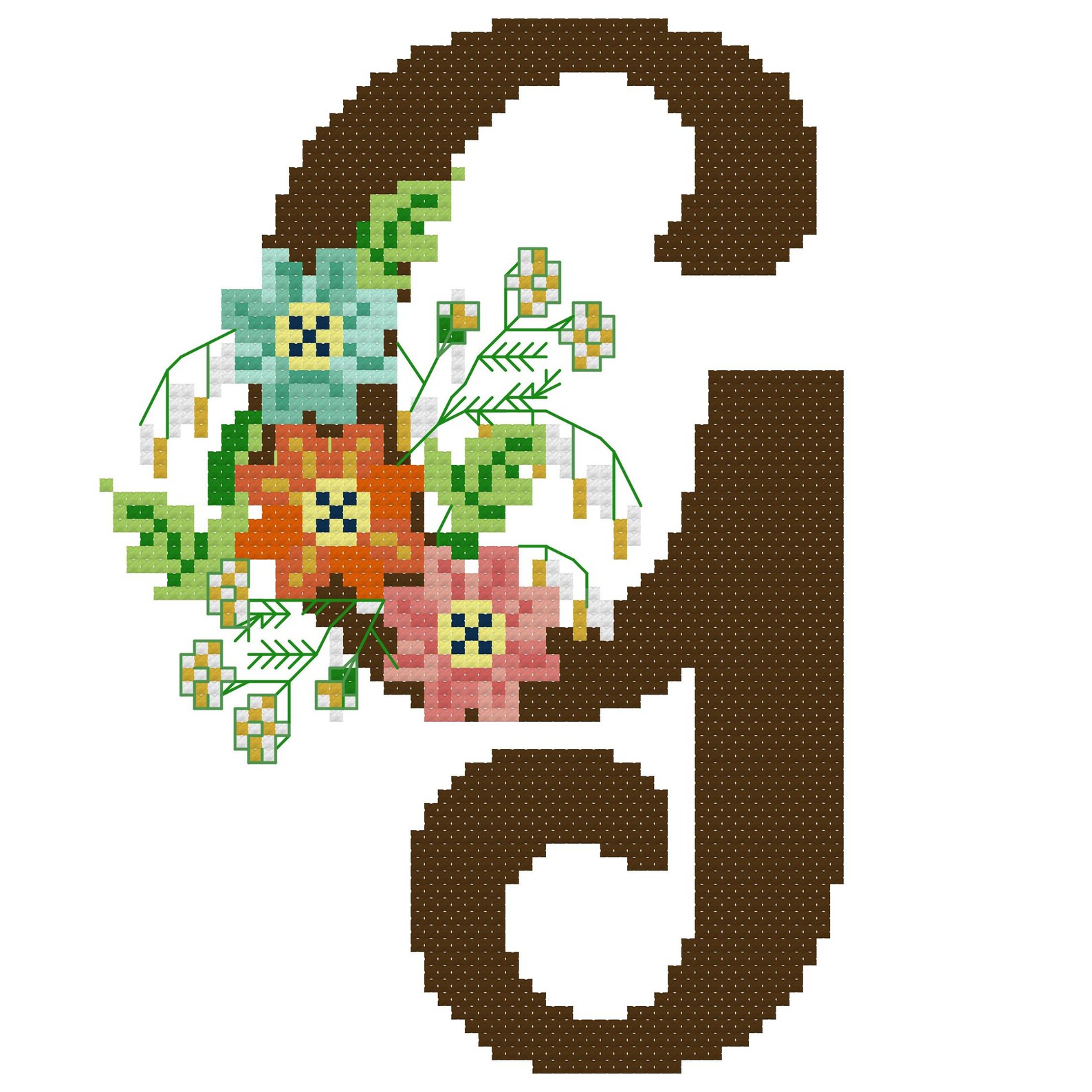 Floral Letter «G» -flowers Monogram G Cross Stitch Pattern Letter G ...
