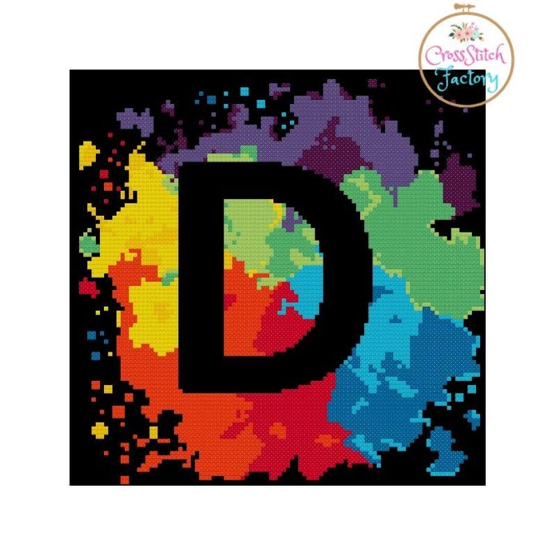Color Splash Monogram Cross Stitch Pattern: Letter D (PDF Pattern) - Etsy