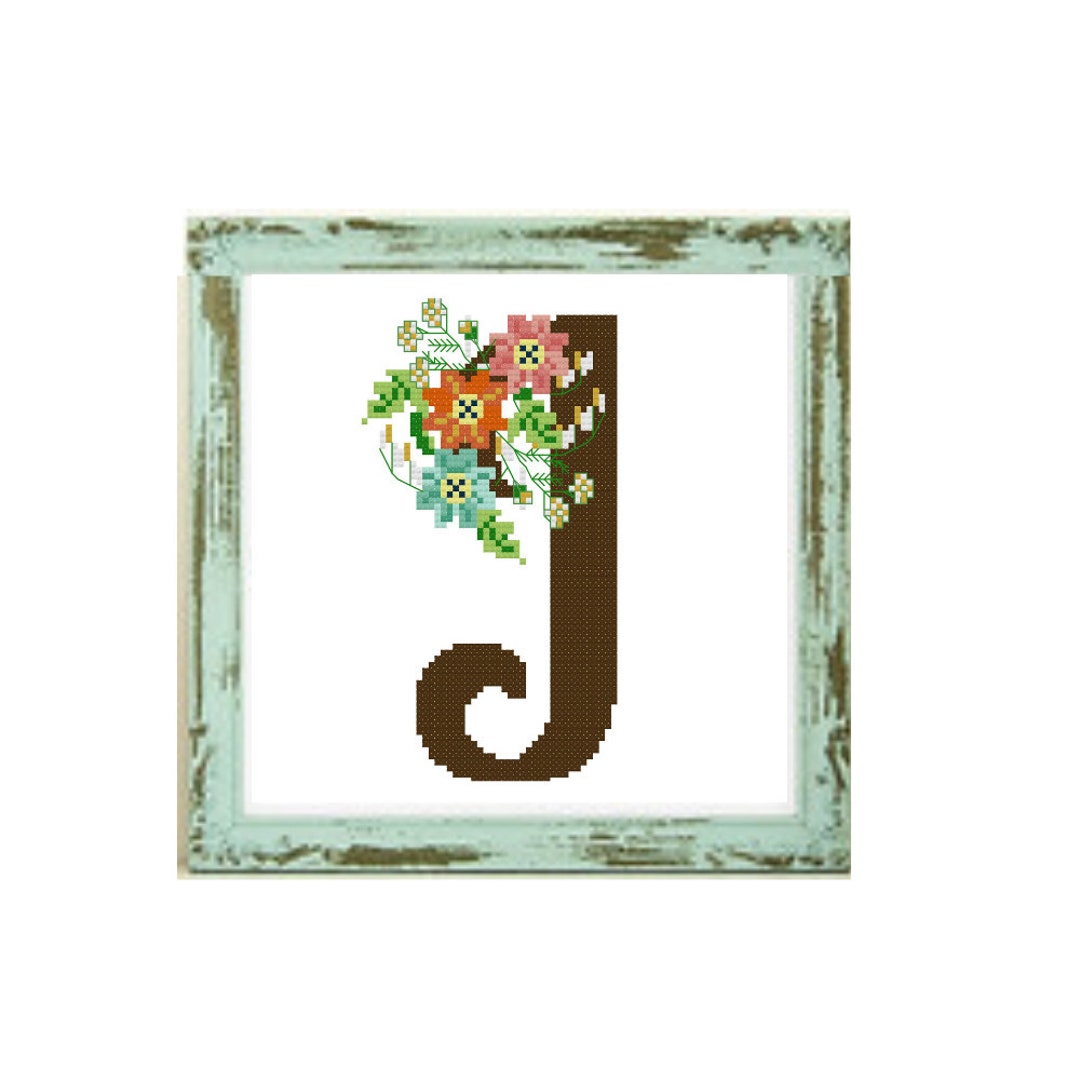 Floral Letter «J» -flowers Monogram J Cross Stitch Pattern Letter J ...