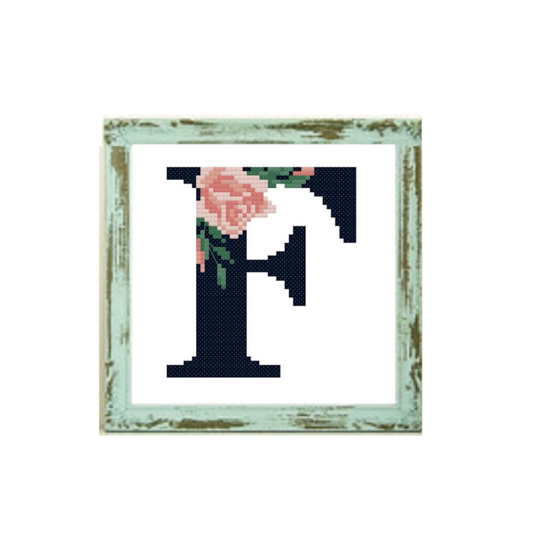 Monogram Cross Stitch«f» -flowers Monogram F Cross Stitch Pattern ...