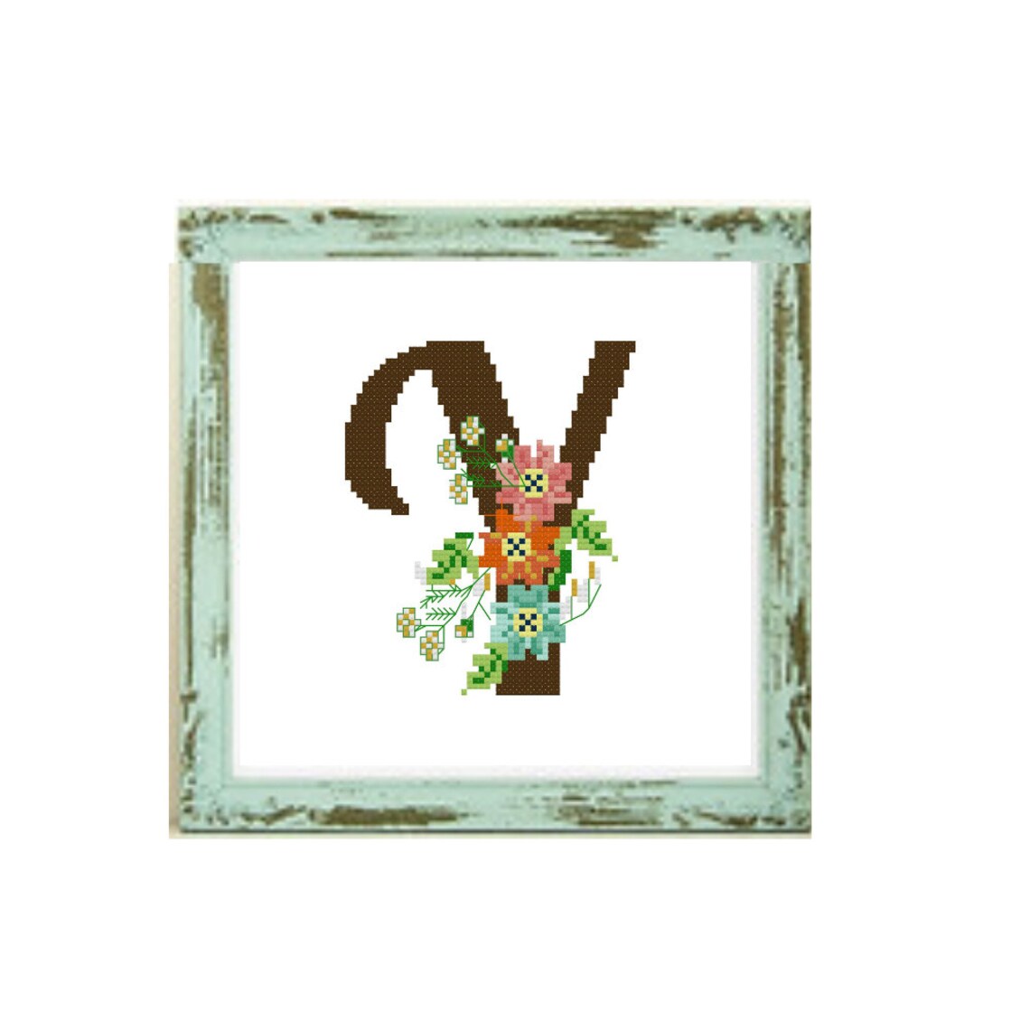 Letter Y Cross Stitch Pattern Monogram Letter Floral Cross - Etsy