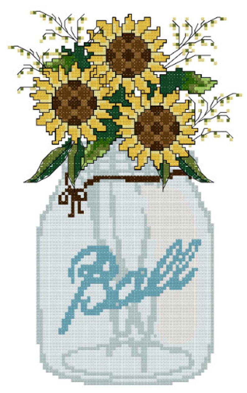 Sunflower Cross Stitch Pattern Mason Jar Cross Stitch Cross - Etsy