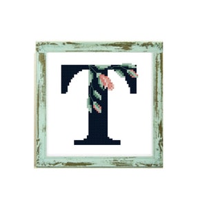 Floral Letter T flowers Monogram T Cross Stitch Pattern - Etsy