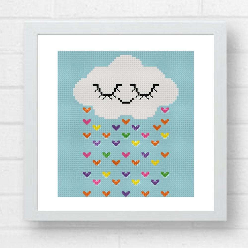 Cloud Cross Stitch Pattern: Rainbow Rain, Easy Baby Design (PDF Pattern ...