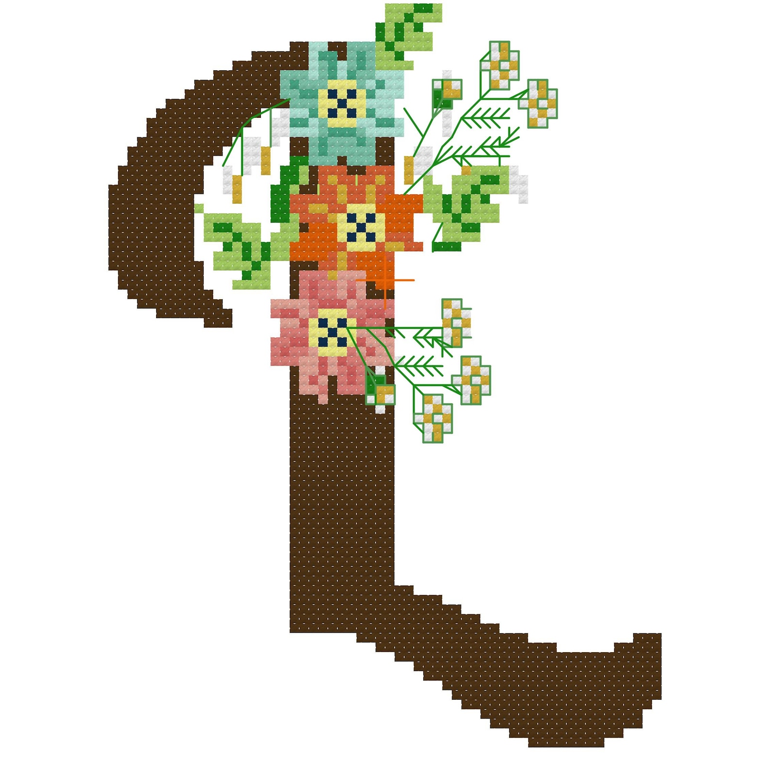 Floral Letter L flowers Monogram L Cross Stitch Pattern - Etsy