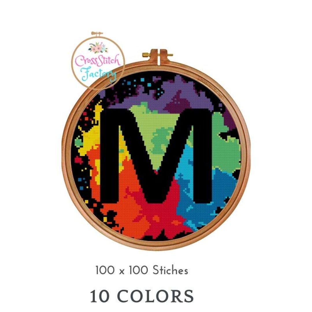 Color Splash Monogram Cross Stitch «M»- M Cross Stitch Pattern Letter M ...