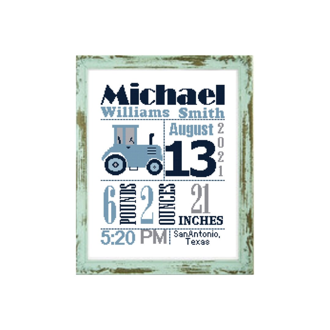 Tractor Birth Announcement Cross Stitch Pattern Tractor Cross Stitch ...