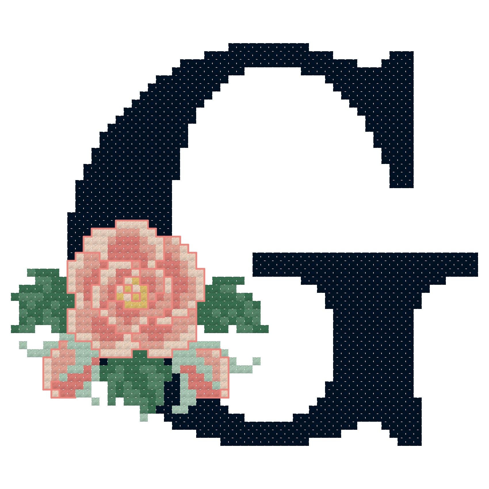 Floral Letter «G» -flowers Monogram G Cross Stitch Pattern Letter G ...