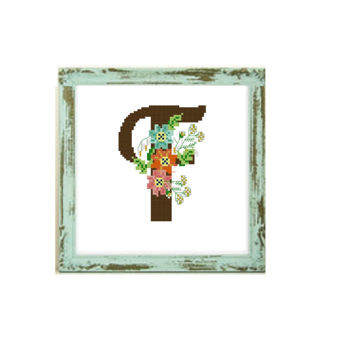 Monogram Cross Stitch«f» -flowers Monogram F Cross Stitch Pattern ...