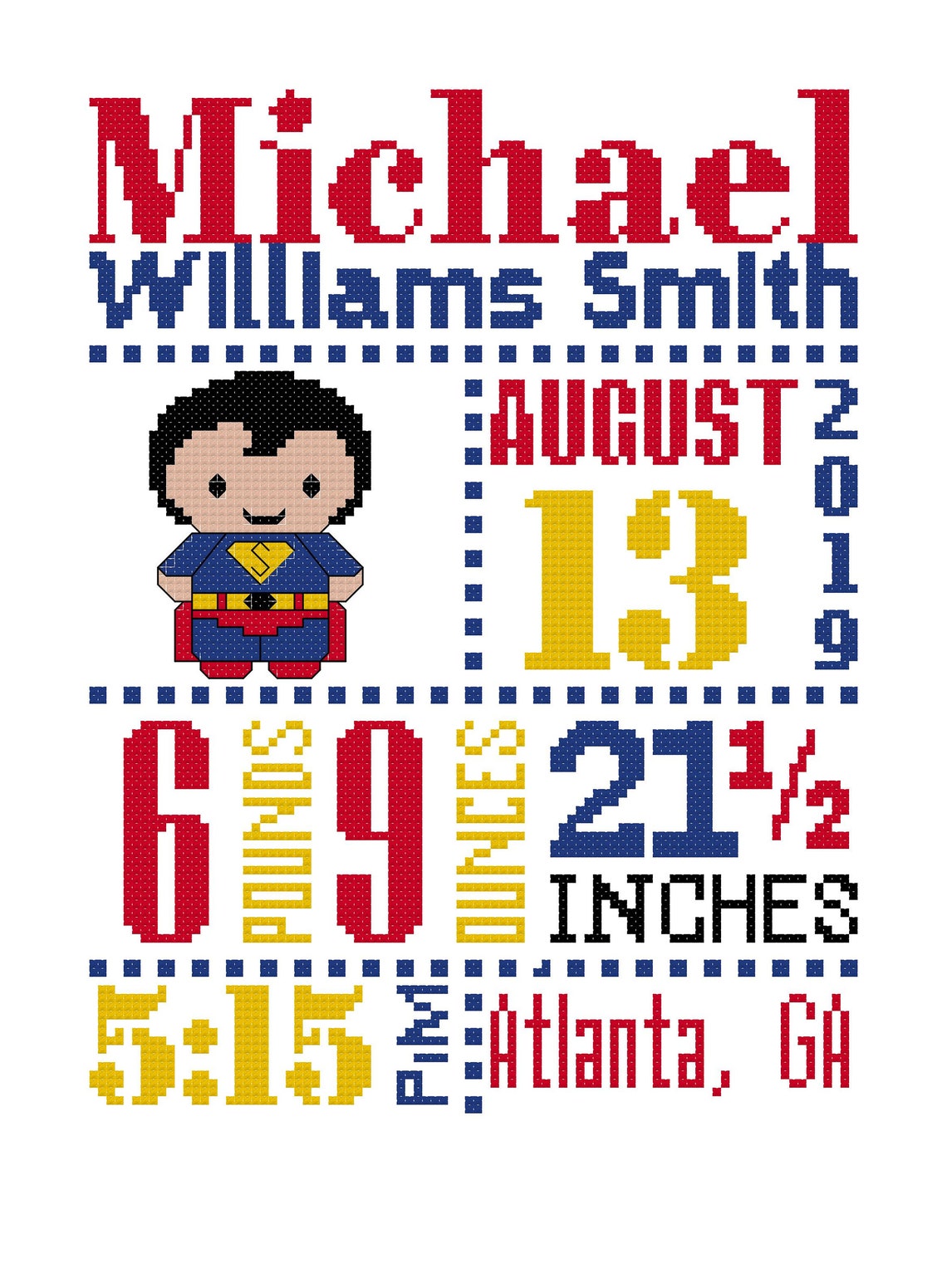 Superman Baby Cross Stitch Pattern Custom Cross Stitch | Etsy