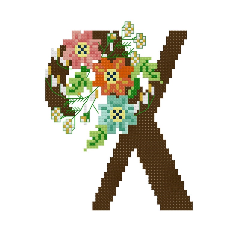 Letter X Cross Stitch Pattern Monogram Letter Floral Cross - Etsy