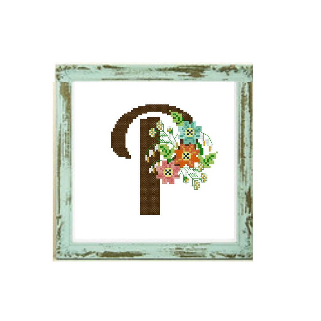 Monogram Cross Stitchp flowers Monogram P Cross Stitch Pattern Letter P ...
