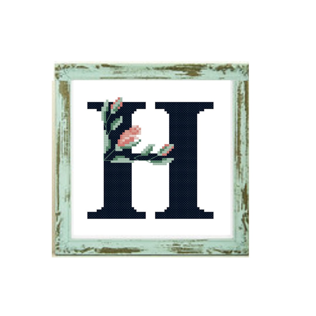 H Floral Monogram flowers Monogram H Cross Stitch Pattern Letter H ...
