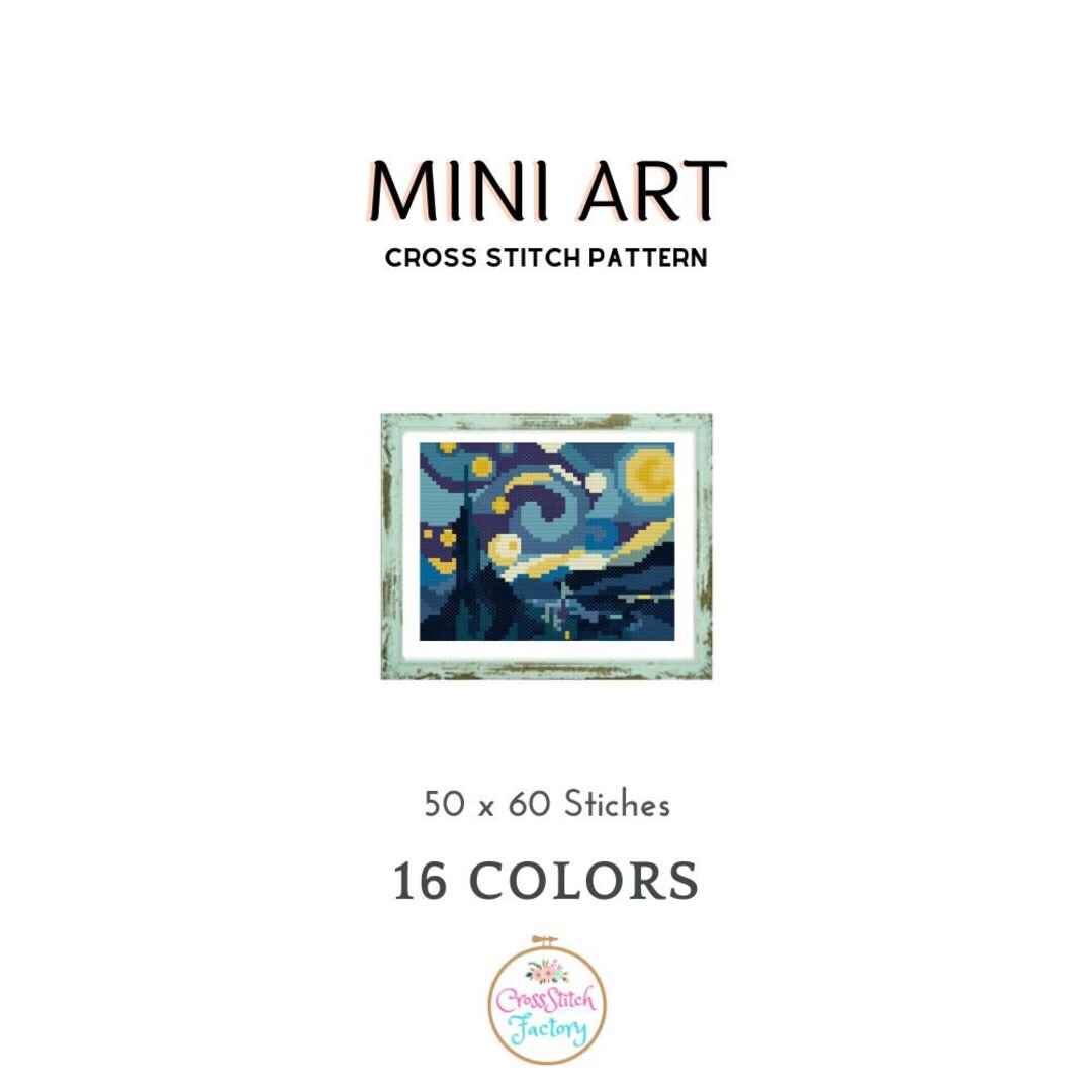 Starry Night Cross Stitch Pattern: Van Gogh Miniature Art (PDF Pattern ...