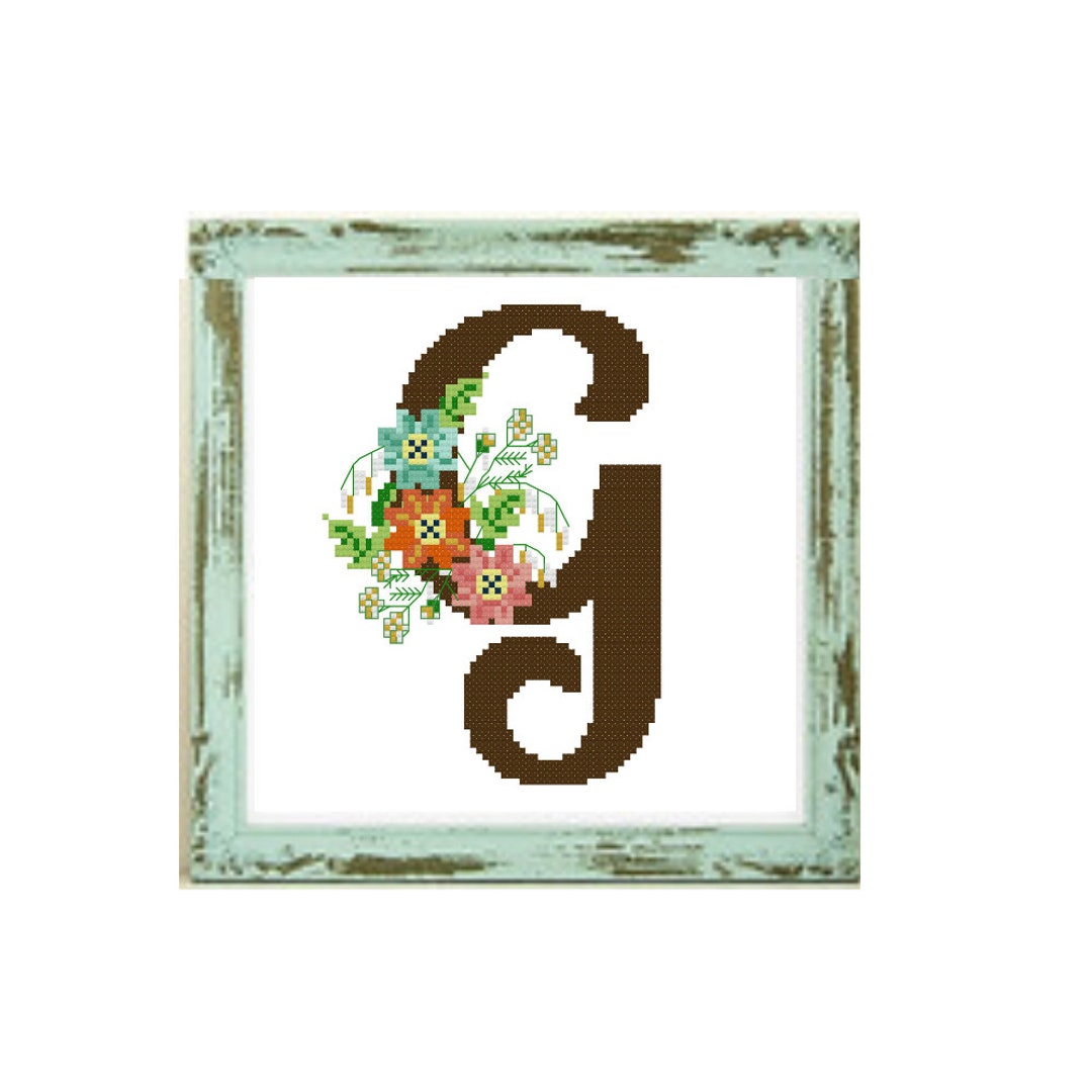Floral Letter «G» -flowers Monogram G Cross Stitch Pattern Letter G ...