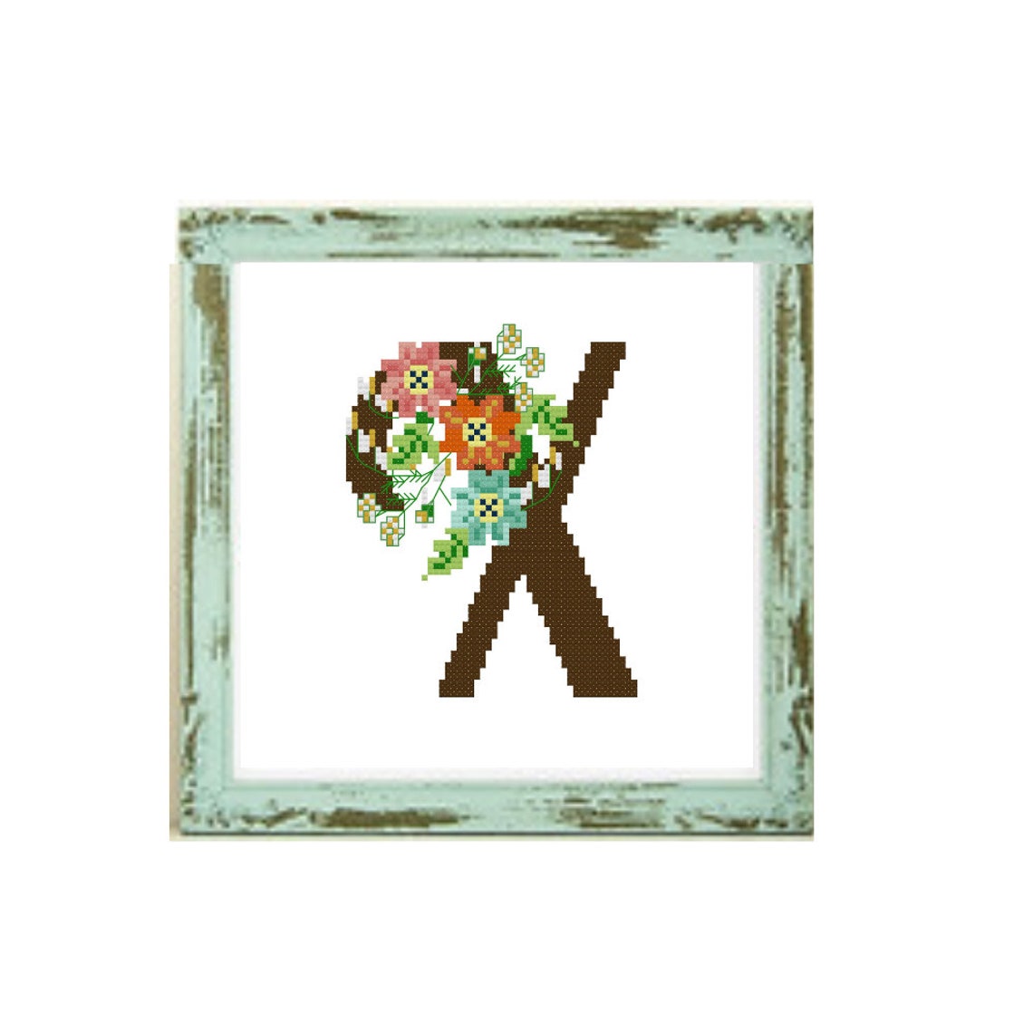 Letter X Cross Stitch Pattern Monogram Letter Floral Cross - Etsy