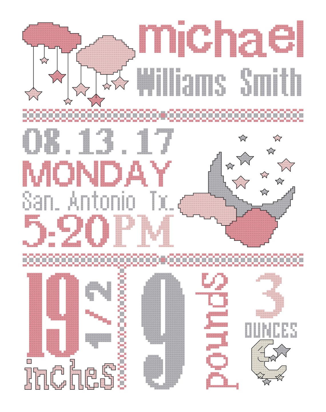 Baby Cross Stitch Pattern Custom Cross Stitch Modern Cross | Etsy