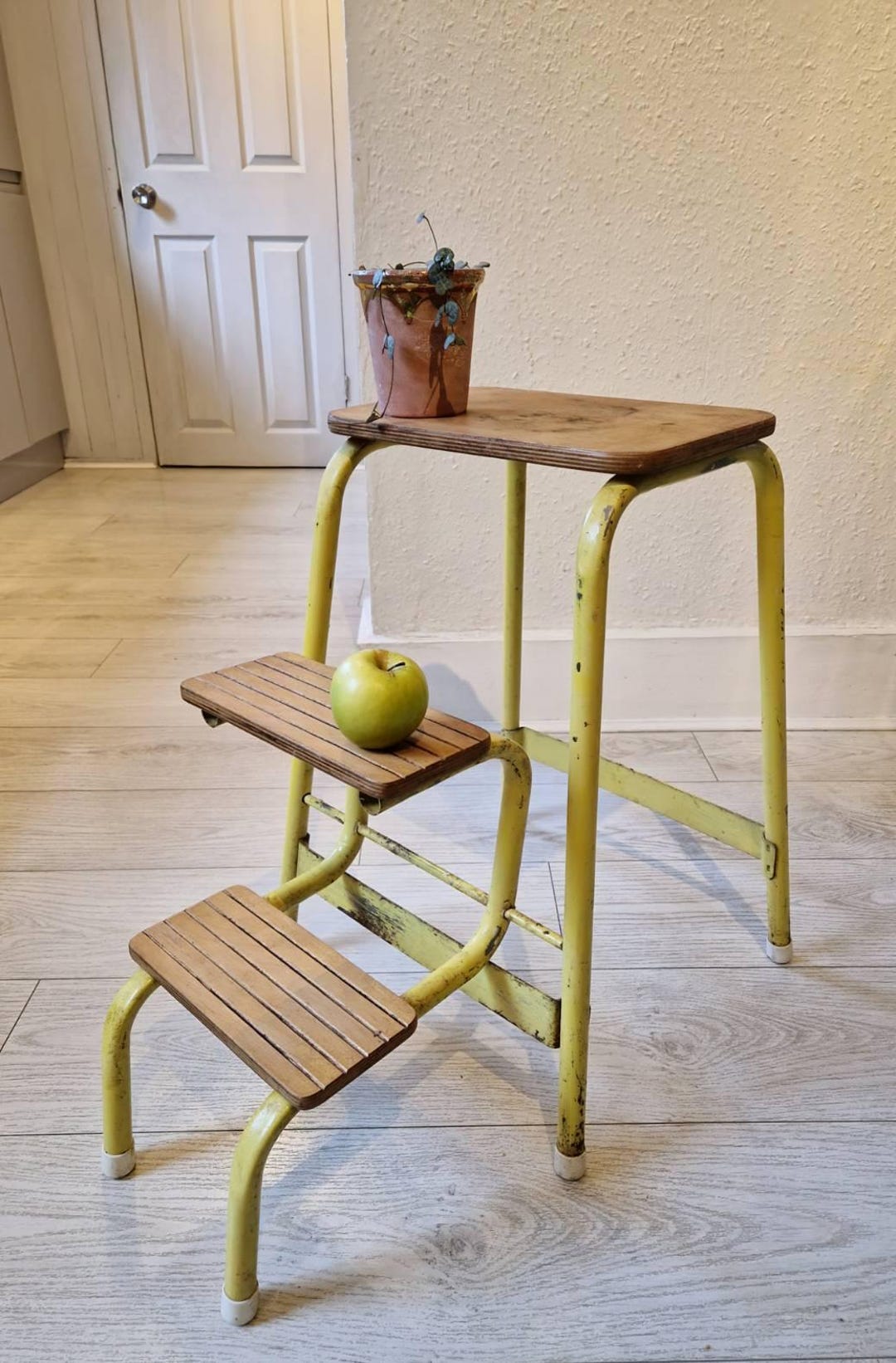 Vintage Yellow Step Stool - Etsy