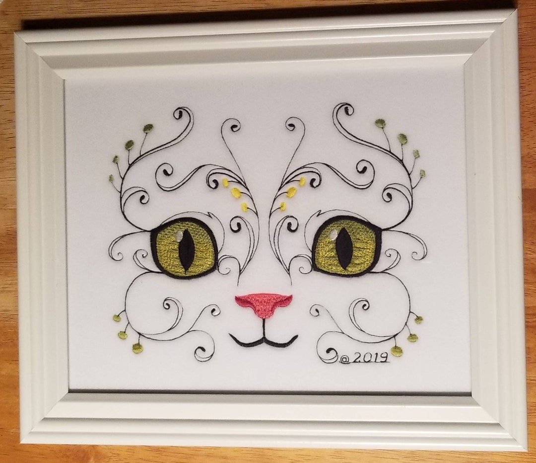 Embroidered Whimsical Cat Face - Etsy