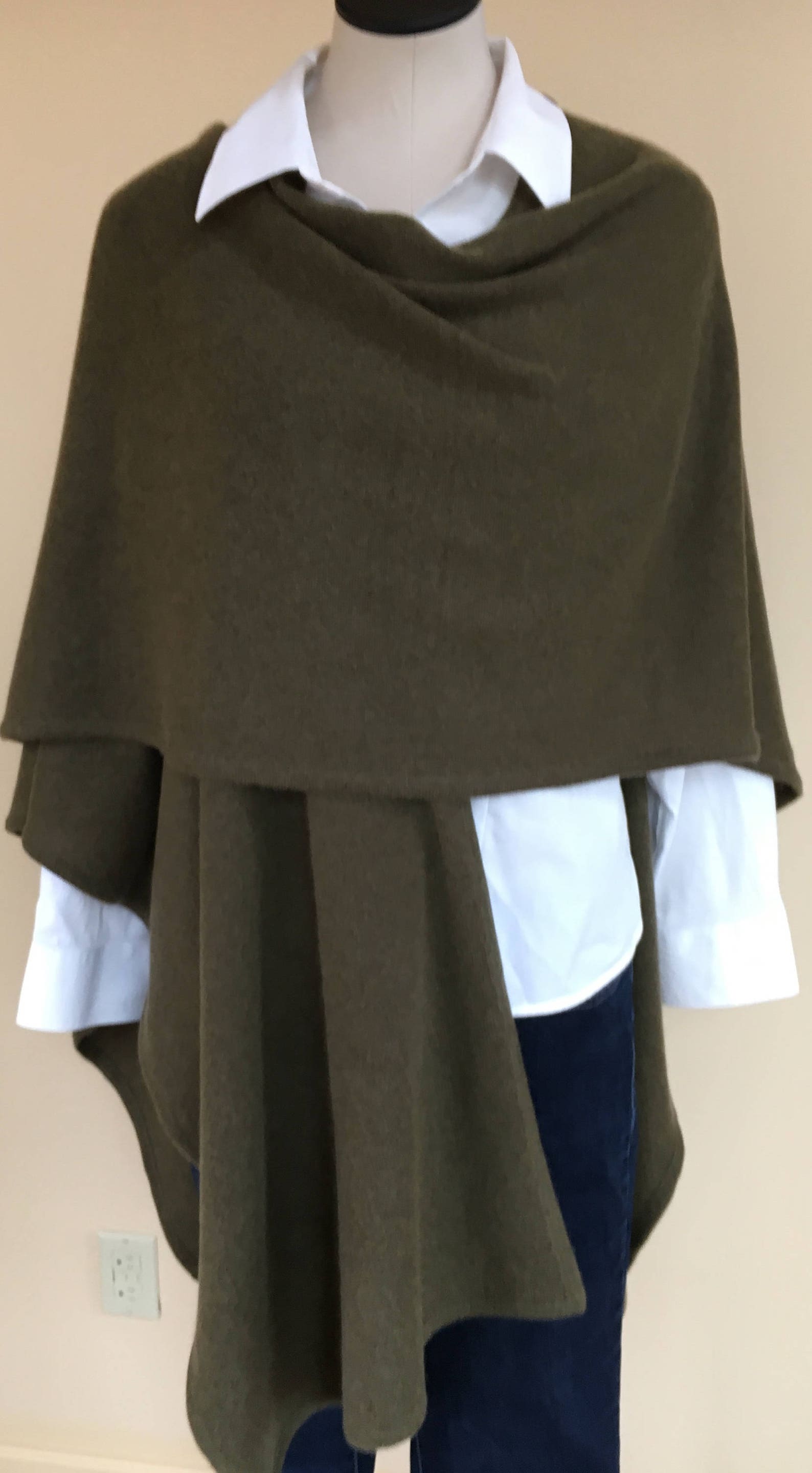 100% Cashmere Ruana Cape-olive - Etsy