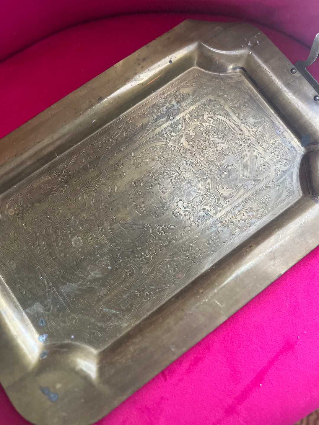 Large Vintage Brass Tray With Handles - Etsy