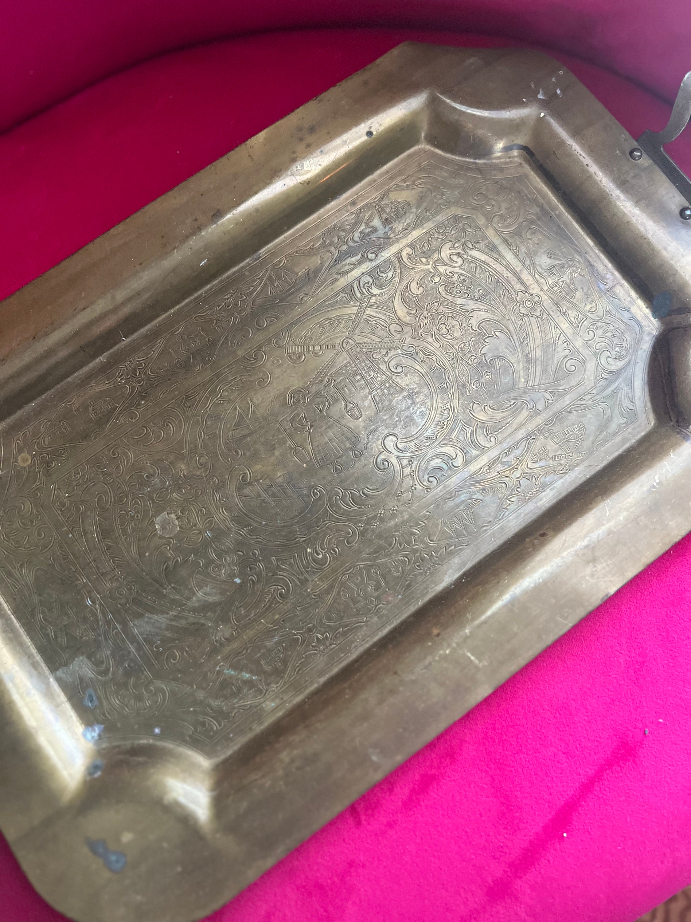 Large Vintage Brass Tray With Handles - Etsy