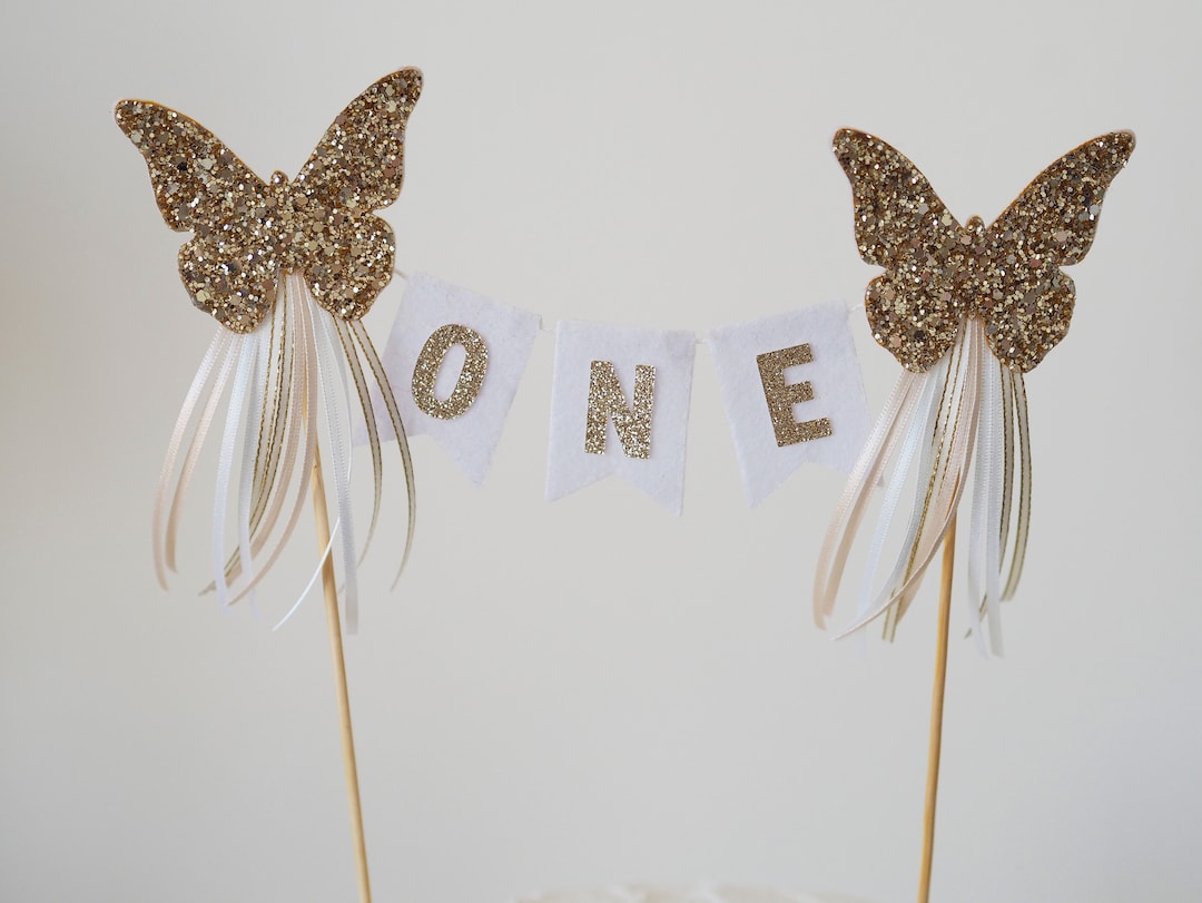 Butterfly Cake Topper, Gold Glitter Butterfly, First Birthday Cake ...