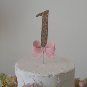 Pink Bow Cake Topper, One Cake Topper, Birthday, Cake Smash, Glitter - Etsy