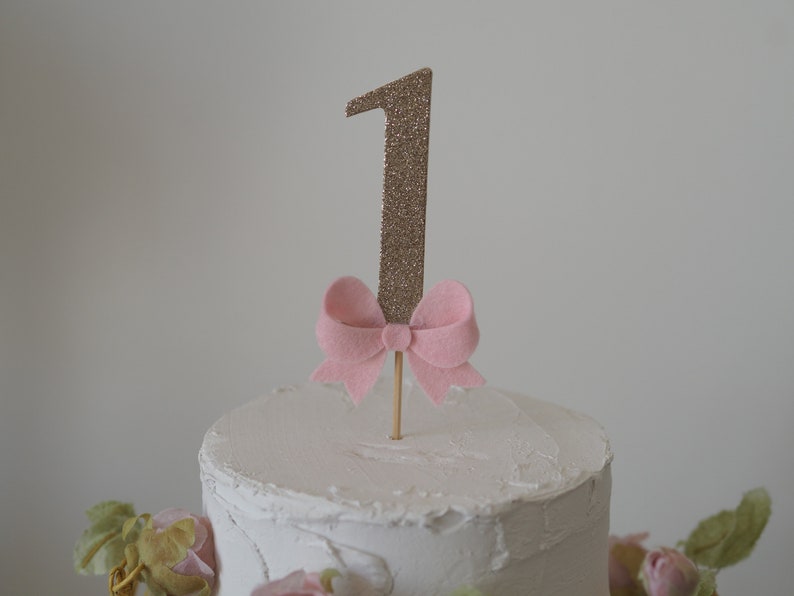 Pink Bow Cake Topper, One Cake Topper, Birthday, Cake Smash, Glitter - Etsy