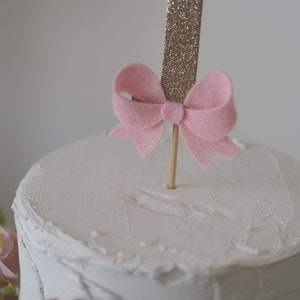 Pink Bow Cake Topper, One Cake Topper, Birthday, Cake Smash, Glitter - Etsy